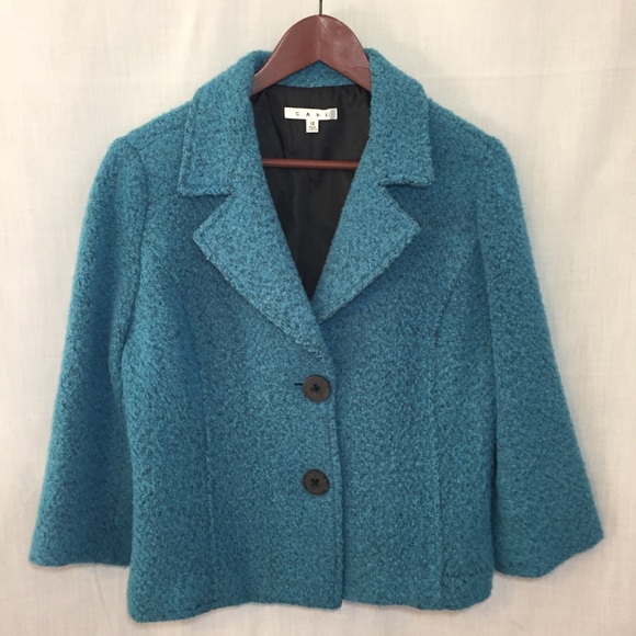 CAbi | Jackets & Coats | Cabi 86 Jacket Teal Blue Boucle Wool Blend 2 ...